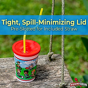 Leakproof 12oz Kids Party Cups With Lid and Straw 10Pk. Super Durable and Dishwasher-Safe With BPA Free Material is Reusable or Take and Toss! Great for Child Birthday Parties Travel or Bathroom Cup.