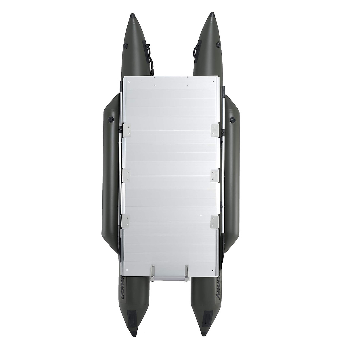 AQUOS 11.5ft Heavy-Duty for Two Series Inflatable Pontoon Boat with Stainless Steel Guard Bar and Folding Seat for Fishing, Aluminum Floor Board, Transport Canada Approved