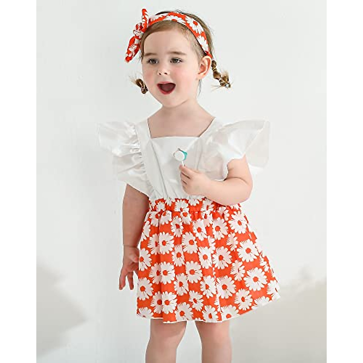 SOLOYEE Baby Girl Dress 6-12 Months Infant Toddler Girls Clothes Summer Outfits Ruffle Sleeveless One-Piece Dress+Headband White