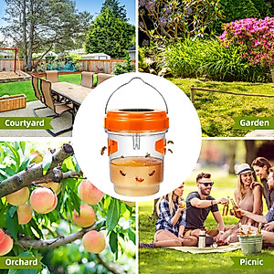 2024 Upgrade Wasp Traps Outdoor Hanging,Solar Powered LED Bee Traps for Outside Wasp Deterrent Killer Carpenter Bee Catchers for Outside,Flying Insect Trap Reusable Yellow Jacket Hornet Catcher,4 Pack