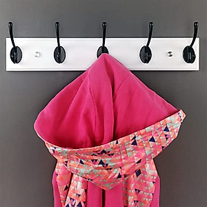 lomejii 5 Black Hooks Wood Coat Rack Wall Mount, 17.3’’, Heavy Duty Hooks for Hanging Clothes,Hat,Backpack etc, Great Modern Wall Decoration for Entryway Hallway Mudroom Farmhouse,White