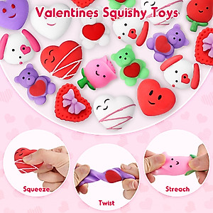 NPET 30Pcs Mochi Squishies Valentines Party Favors Valentines Day Gifts for Kids Classroom, Kawaii Mochi Squishy Toys Heart Rose Bear Valentines Day Gifts Exchange School Prize Stress Relief Toys