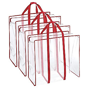 ProPik Clear Storage Bag Gift Wrap Clothes Organizer Big Zippered Christmas Decorations Storage Vinyl Bag for Under Bed Moving Bedding Linen Pillow Blanket Cloth Bag Reinforced Handles (Red, 3)