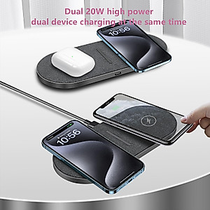 40W Wireless Charging Pad,Dual 20W Charging mat for Apple iPhone 15 14 13 12 11 Pro/Max/Mini/Plus/XS/XR,Airpods 3/2/Pro,2 in 1 Wireless Phone Charger for Samsung,Pixel,Xperia,LG(with PD Adapter)