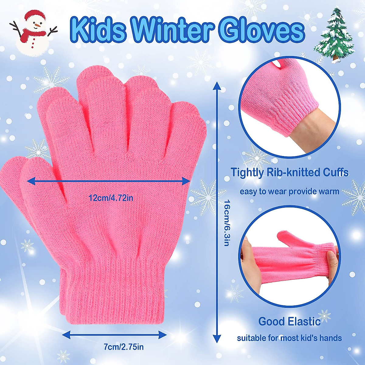 Handepo 50 Pairs Kids Winter Gloves Bulk Stretchy Full Finger Knitted Gloves Winter Warm for Boys Girls(Mixed Colors)