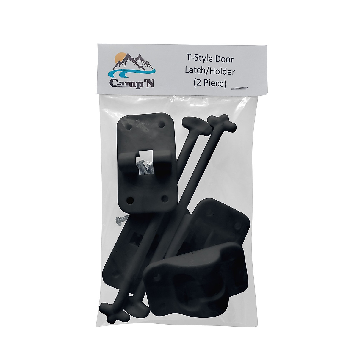Camp'N 6" RV Door Holder and Latch - Camper & Trailer Door Catch - T Style OEM - Black 2 Pack with Hardware