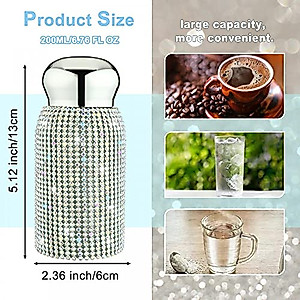 Diamond Water Bottle for Women Diamond Bling Water Bottle Rhinestone Stainless Steel Thermal Water Bottle 200 ML Vacuum Flask Sparking Refillable Insulated Water Bottle (Silver)