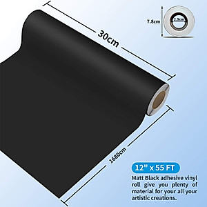 Prime Vinyl Black Permanent Vinyl Roll - 12" x 55 Ft-Black Self Adhesive Vinyl Roll for Silhouette Cameo, Decor Sticker, Cutting Machine, Craft Cutter Machine, Home Decal