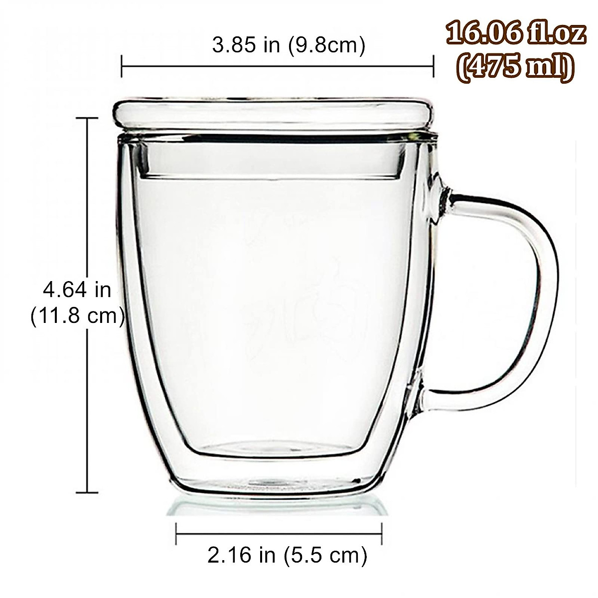 Insulated Coffee Mug With Handle And Lid 16 oz Double Wall Espresso Cups Double Layer Glass Mug Cold Heat Resistant Cup Tea Mug Milk Cup Coffee Cup Wine Glasses