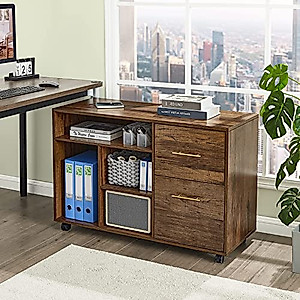 GreenForest File Cabinet for Home Office with Drawer 40 inch Mobile Filing Cabinets Printer Stand with Open Storage Shelves, Walnut
