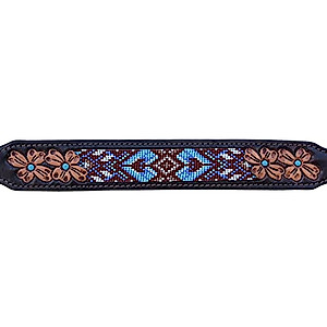 Leather Dog Collar Extra Small Size Western Style Heavy Duty Hand Tooled Adjustable Beaded and Padded Soft for Puppies and Big Dogs 10AB032-XS