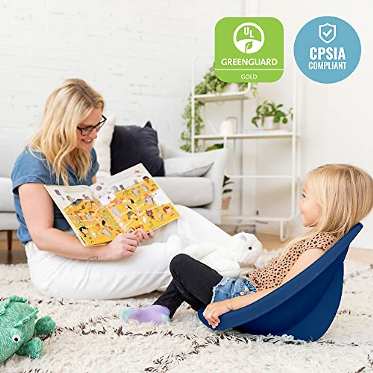 ECR4Kids Leaf Floor Seat, Rocker Chair, Navy, 6-Piece