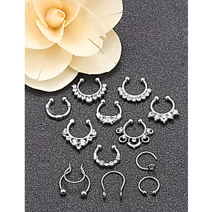 Jenxnjsjo Fake Septum Piercing Rings Non Pierced Faux Piercings Jewelry for Women Men Round Sun Stainless Steel Clip On Fakes Septums Nose Ring Hoop Cuffs