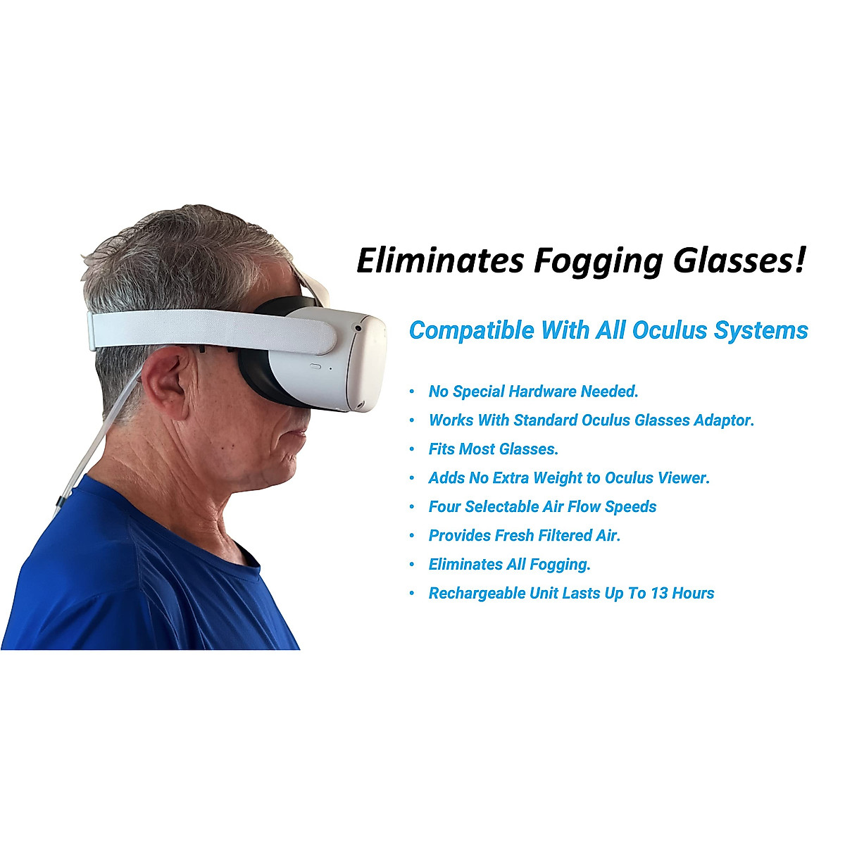 Eliminate Lens Fogging Wearing Glasses with Oculus Headset. Works with All Oculus Models and Other VR Headsets. No Additional Hardware Needed.