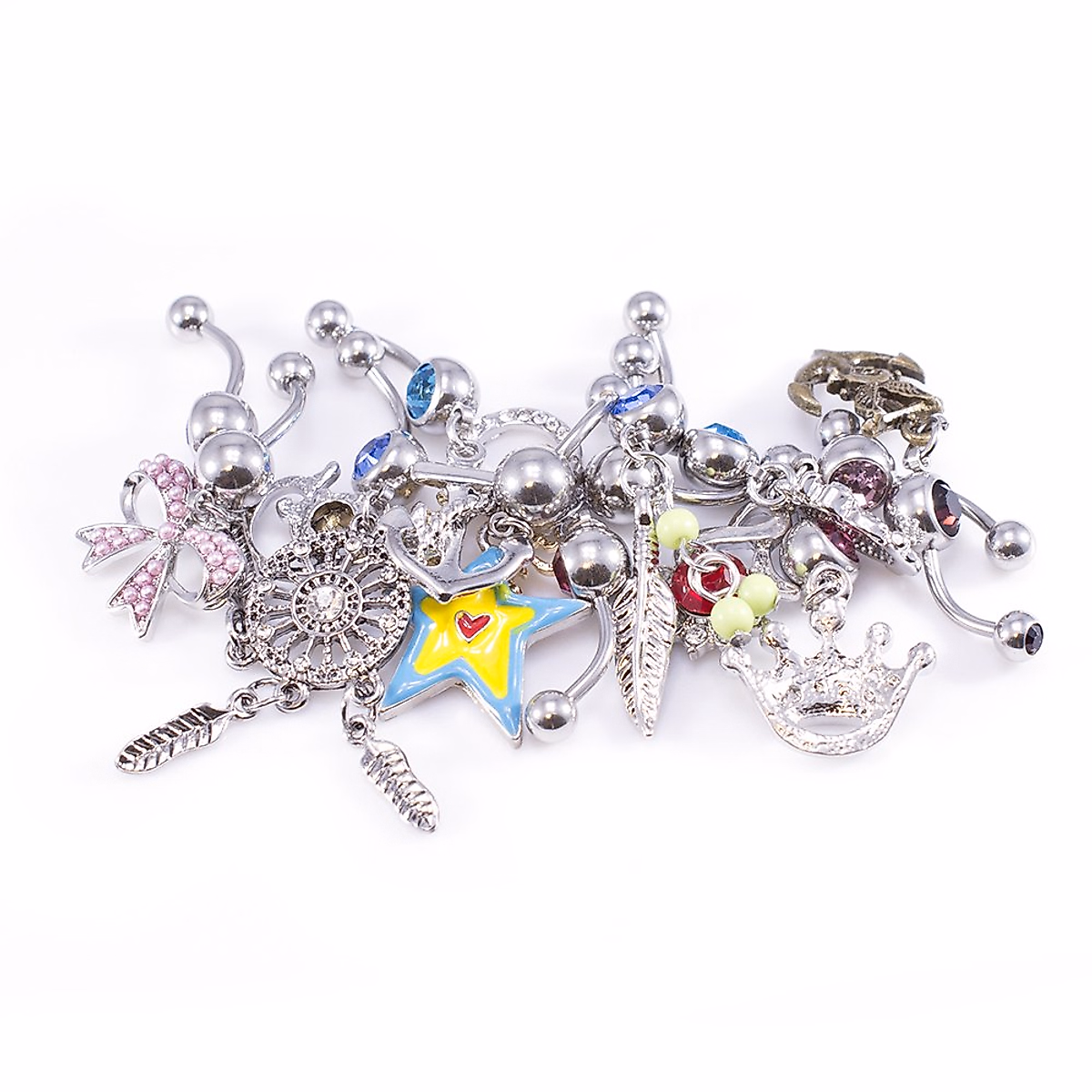 BodyJewelryOnline Assorted Belly Ring 14ga Dangle Combo 10 Pieces