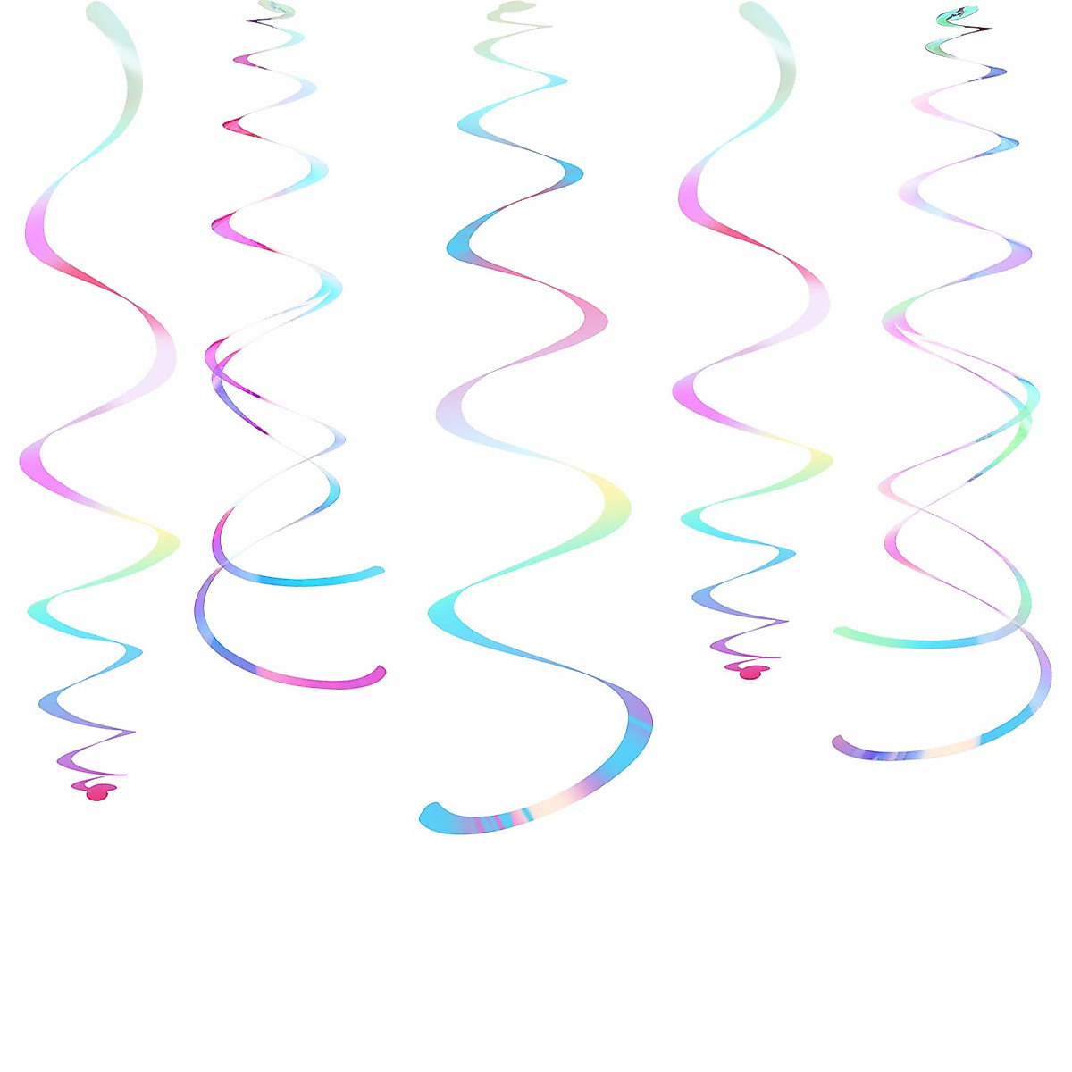 Iridescent White Party Hanging Swirl Decorations Shimmer Transparent White Plastic Streamer for Ceiling, Pack of 28