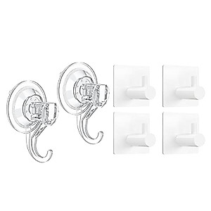 VIS'V 2 Pcs Suction Cup Hooks and 4 Pcs Adhesive Hooks