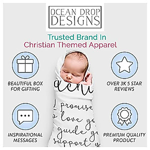 Ocean Drop 100% Cotton Muslin Swaddle Baby Blanket – ‘Godchild’ Quote with Gift Box for Baptism, Christening Gift, Godson, Goddaughter, Neutral, Baby Shower – Super Soft, Breathable, Large 47x47”
