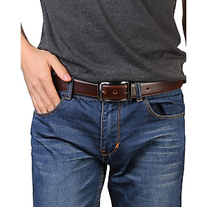 Belts for Men Reversible Leather 1.25” Waist Strap Fashion Dress Buckle Beltox (Rectangle Rotated Buckle with Burnt Umber/Black Belt, 36-38)