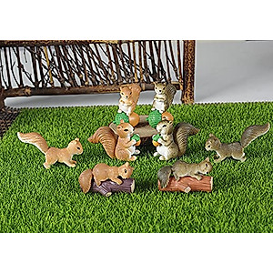 8Pcs Mini Squirrel Animal Figurines Garden Decor, Cute Fairy Garden Accessories Supplies, Miniature Character Toys Garden Statues Cake Toppers Decoration