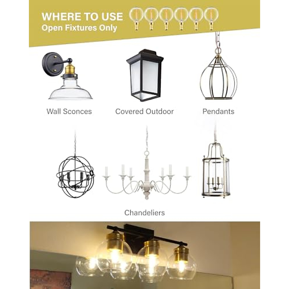 Duoled e12 g16.5 Light Bulb 6W Equal 60 Watt Soft White 3000k AC120V e12 Candelabra Bulb 60 Watt for Chandeliers,Ceiling Fan,Vanity Globe e12 Light Bulb 6Pack (6w=60w Soft White 3000k E12)