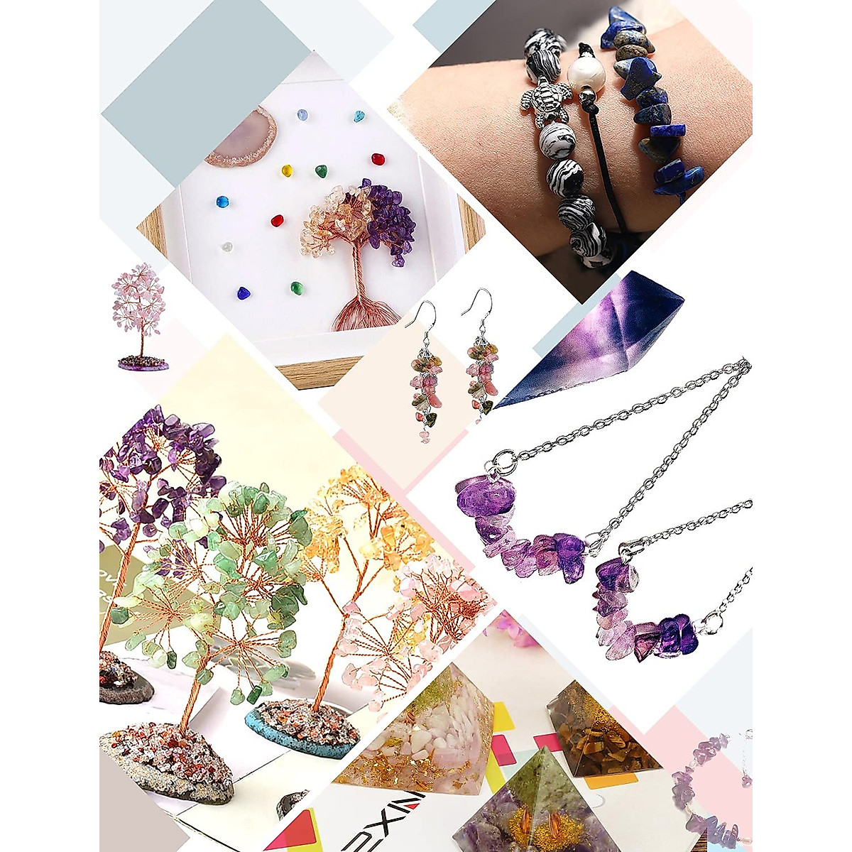 FEEIN Crystal Beads for Jewelry Making Kit, 1045 Pcs Natural Crystal Chips Stone Beads, Irregular Gemstones Crystals Kit with Dangles, Open Jump Rings for DIY Crafts Necklace Earrings Rings Making