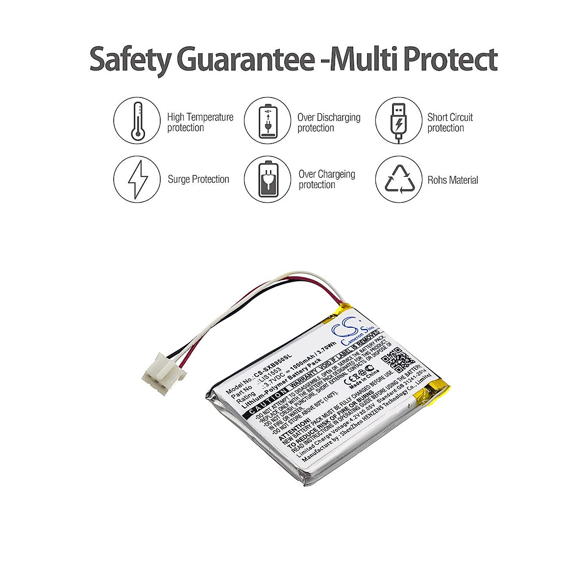 Replacement Battery for Sony MDR-XB950N1 WH-CH700N SRS-WS1 Wireless Headset,fit Part No LIS1553(SY6),1000mAh