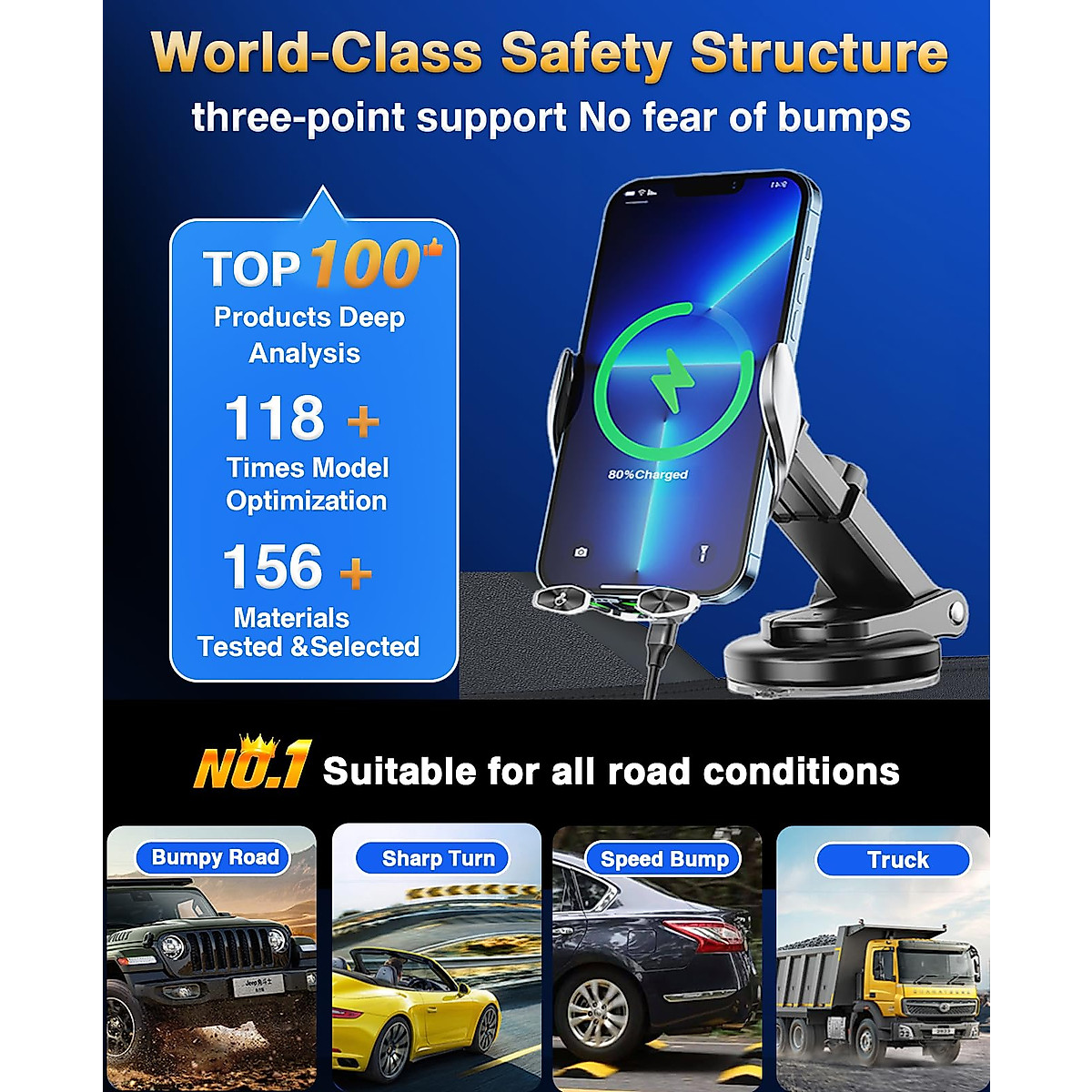 Wireless Car Charger Mount,Memofo 15W Fast Car Phone Holder Mount Wireless Charging Auto-Clamping, for iPhone 14 13 12 11 Pro Max Xs, Samsung Galaxy S21 S20, S10+ S9+ Note 9, etc…