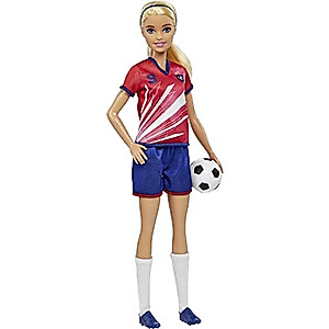 Barbie Soccer Fashion Doll with Blonde Ponytail, Colorful #9 Uniform, Cleats & Tall Socks, Soccer Ball 11.5 inches
