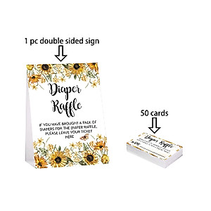 Diaper Raffle Tickets and Sign Baby Shower Games, Decorations, Party Favors For Baby Showers – 1 Sign, 50 Cards per Pack(DIAPER-C003)