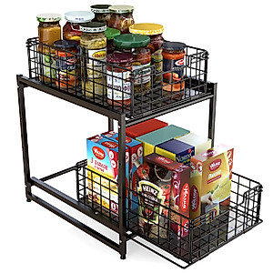 FavoThings Under Sink Cabinet Organizer 2-Tier Stackable Storage Shelf with Sliding Baskets Drawers for Kitchen, Bathroom, Office, Black