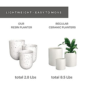 AUBURY White Indoor Plant Pots - Set of 3 Planters with Drainage Holes, 5.1,6 and 7" Diam, Sturdy yet Lightweight for Easy Moving, Modern Flower Pots for Indoor Gardens, Succulents or Hanging Planters