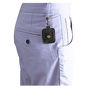 AA Medallion or Coin Holder, Leather Key Chain Snap Open Leather Case (Black)