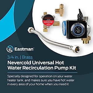 Eastman 3/4 Inch Nevercold Universal Hot Water Recirculation Pump Kit, Brass, 70600
