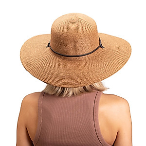 Sloggers Women's Wide Brim Braided Sun Hat with Wind Lanyard - UPF 50+ Maximum Sun Protection Dark Brown