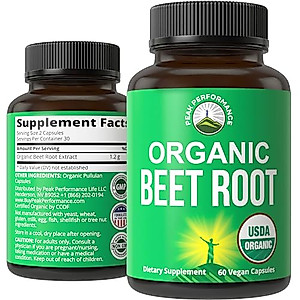 USDA Organic Beet Root Vegan Capsules. Beets Juice Powder Super Food Pills 1200 mg. Nitric Oxide Energy Boosting Beetroot Extract Capsules. Polyphenol Support Supplement for Women and Men