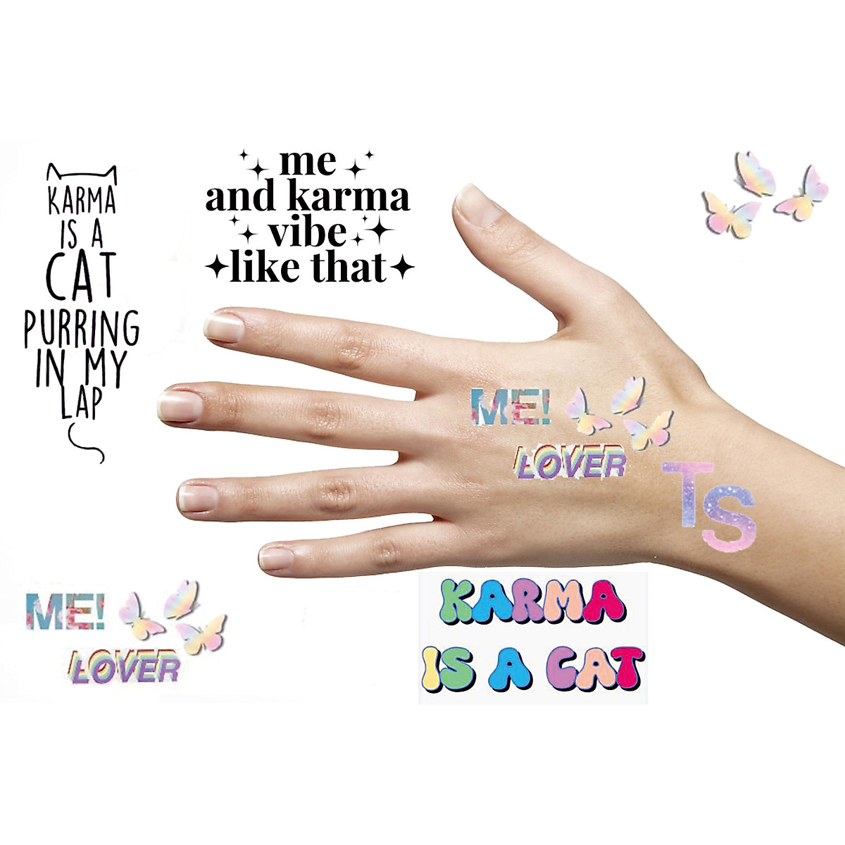 YDJIA TS Limited Edition Temporary Tattoos ERAS Accessories - Embrace The Era with Snake Tattoos Inspired by Folklore Outfits - Butterfly Tattoo Temporary Gift for Fans(Karma Tattoos)