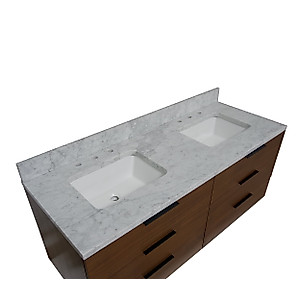 Kitchen Bath Collection Oslo 60-inch Floating Double Bathroom Vanity (Carrara/Walnut): Includes Walnut Cabinet with Authentic Italian Carrara Marble Countertop and White Ceramic Sink