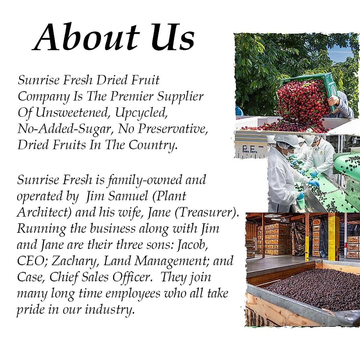 Sunrise Fresh Dried Sweet Cherries, Unsweetened, No Sugar Added, Fresh Fruit Flavor, 1 lb Bag