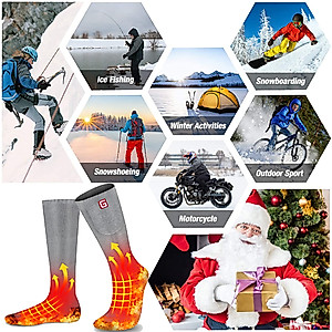 Rabbitroom Heated Socks for Men Women Rechargeable Electric Socks Battery Powered 3 Heat Settings Thermal Foot Warmer Perfect for Skiing Hunting Hiking Motorcycling (Gray, L)