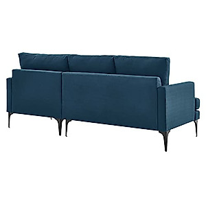 Modway Evermore Right-Facing Metal and Fabric Sectional Sofa in Azure Blue
