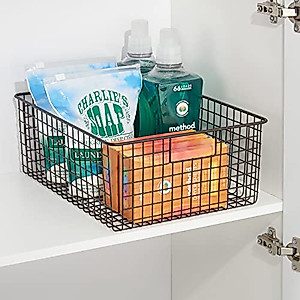 mDesign Metal Wire Food Storage Basket Organizer with Handles for Organizing Kitchen Cabinets, Pantry Shelf, Bathroom, Laundry Room, Closets, Garage - Concerto Collection - 6 Pack - Bronze