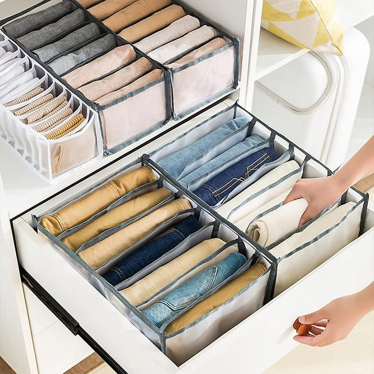 nuoxuan 2Pcs wardrobe clothes organizer closet organizers storage basket- foldable,save space clothing bins,portable containers room underwear,socks,scarves,leggings,skirts,t-shirts,jeans (Grey, 2L)