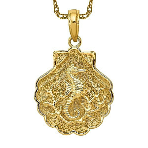 IceCarats 14K Yellow Gold Seahorse Shell Necklace Charm Pendant Only
