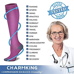 CHARMKING 6 Pairs-Compression Socks for Women & Men Circulation Best Support for Nurses, Running, Athletic,Flight Travel (Multi 22,L/XL)