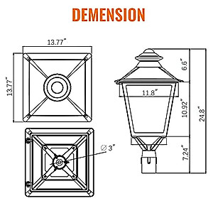 Yaolite 60W LED Post Top Light - LED Pathway Pole Lights with Photocell - 7800LM Outdoor Courtyard Lighting - Garden Lighting Fixture Dusk to Dawn Parking Lot Area Light