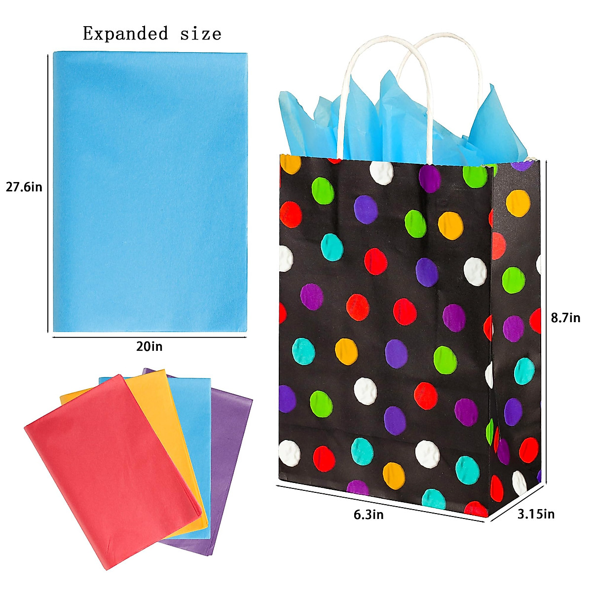 BLEWINDZ 24 Pieces Small Gift Bags with Handles and Tissue Papers, Stripe Birthday Goodie Bags for Wedding, Birthday, Party Supplies