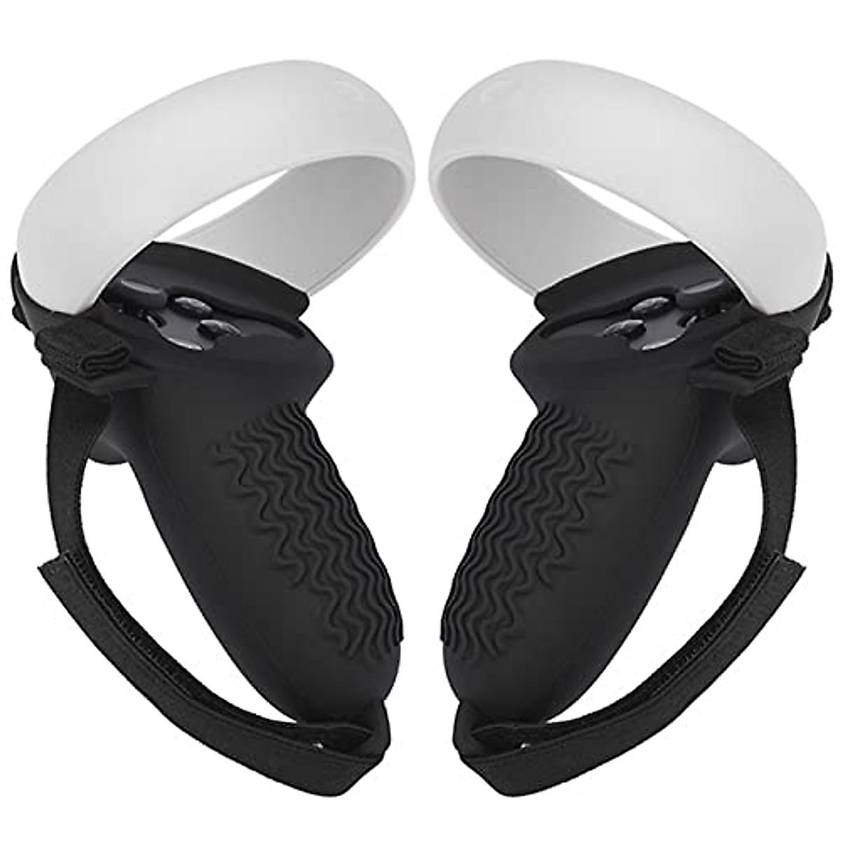 Geekria Touch Controller Grip Cover Compatible with Meta Quest 2, VR Anti-Throw Handle Grip Silicone Sleeve with Adjustable Hand Strap, Controller Caps (Black 1Pair)