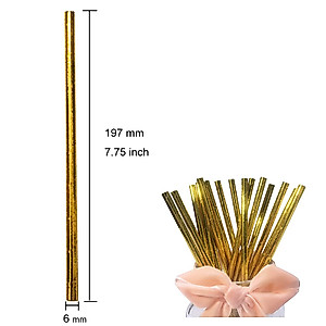 100Pack Gold Foil Paper Straws, Disposable Metallic Gold Drinking Straw Biodegradable Cocktail Straws for Birthday, Wedding, Party Supplies, 6*197 mm