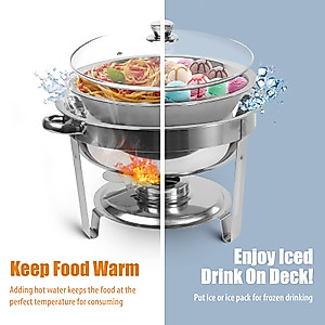 Dervipas 2 Pack 5QT Chafing Dish Buffet Set, Stainless Steel Round Chafers for Catering with Glass Viewing Lid & Lid Holder, Buffet Servers and Warmers Set for Parties Catering and Dinners